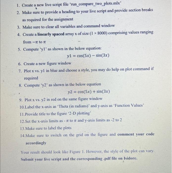 Solved 1. Create a new live script file | Chegg.com