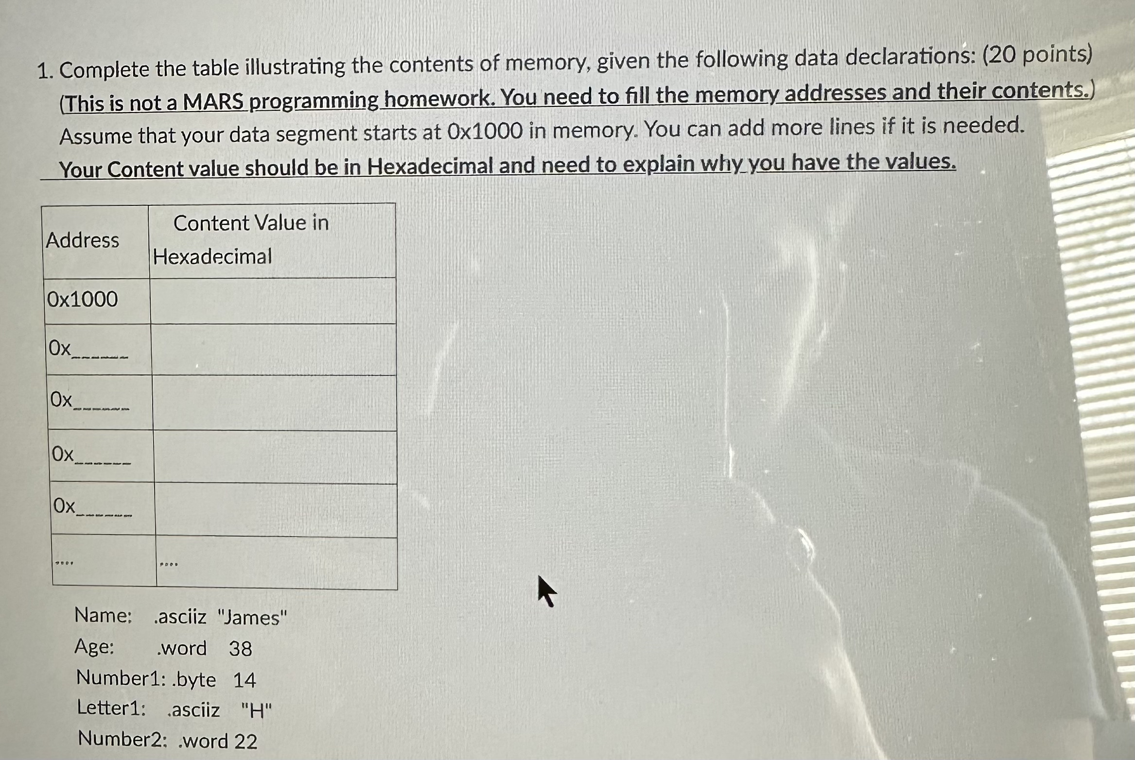 Solved Complete the table illustrating the contents of | Chegg.com