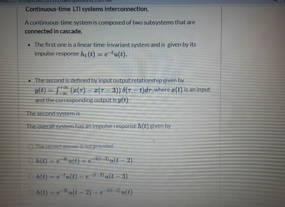Solved Continuous-time LTI systems interconnection. A | Chegg.com