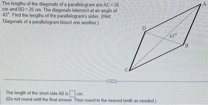 Solved The lengths of the diagonals of a parallelogram are | Chegg.com