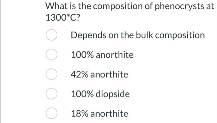 Solved What is the composition of phenocrysts at 1300∗C ? | Chegg.com