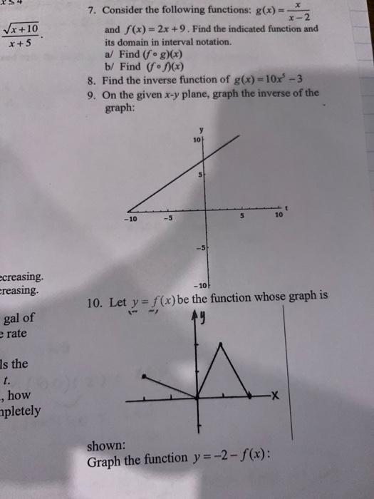 Solved 7. Consider the following functions: g(x)=x−2x | Chegg.com