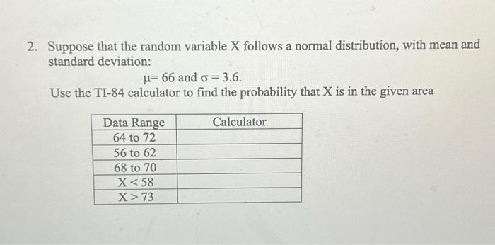 Solved 2. Suppose that the random variable X follows a | Chegg.com