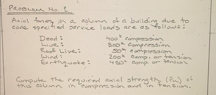 Solved PROBLEM No. 1 Axial forces in a column of a building | Chegg.com