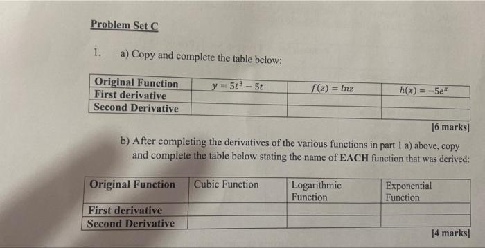 Solved 1. a) Copy and complete the table below: [6 marks] b) | Chegg.com