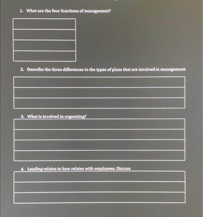 Solved 1 What Are The Four Functions Of Management 2 Chegg