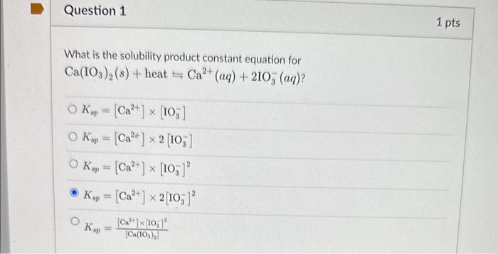 Solved What is the solubility product constant equation for | Chegg.com