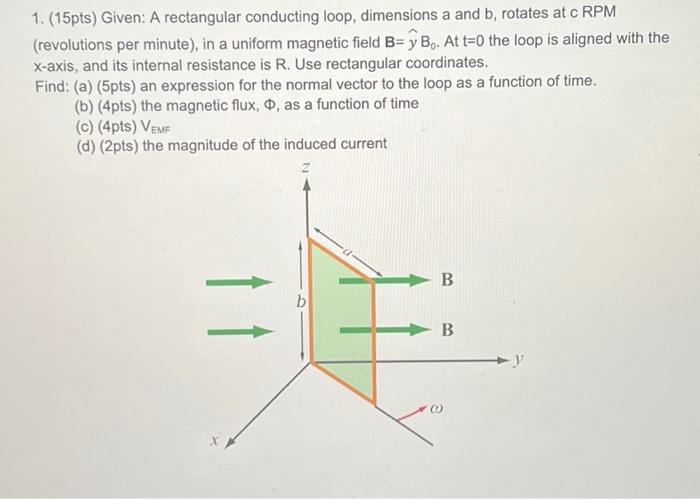 Solved 1. (15pts) Given: A rectangular conducting loop, | Chegg.com
