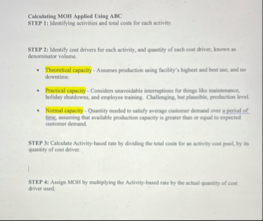 Solved Calculating MOH Applied Using ABCSTEP I: Identifying | Chegg.com
