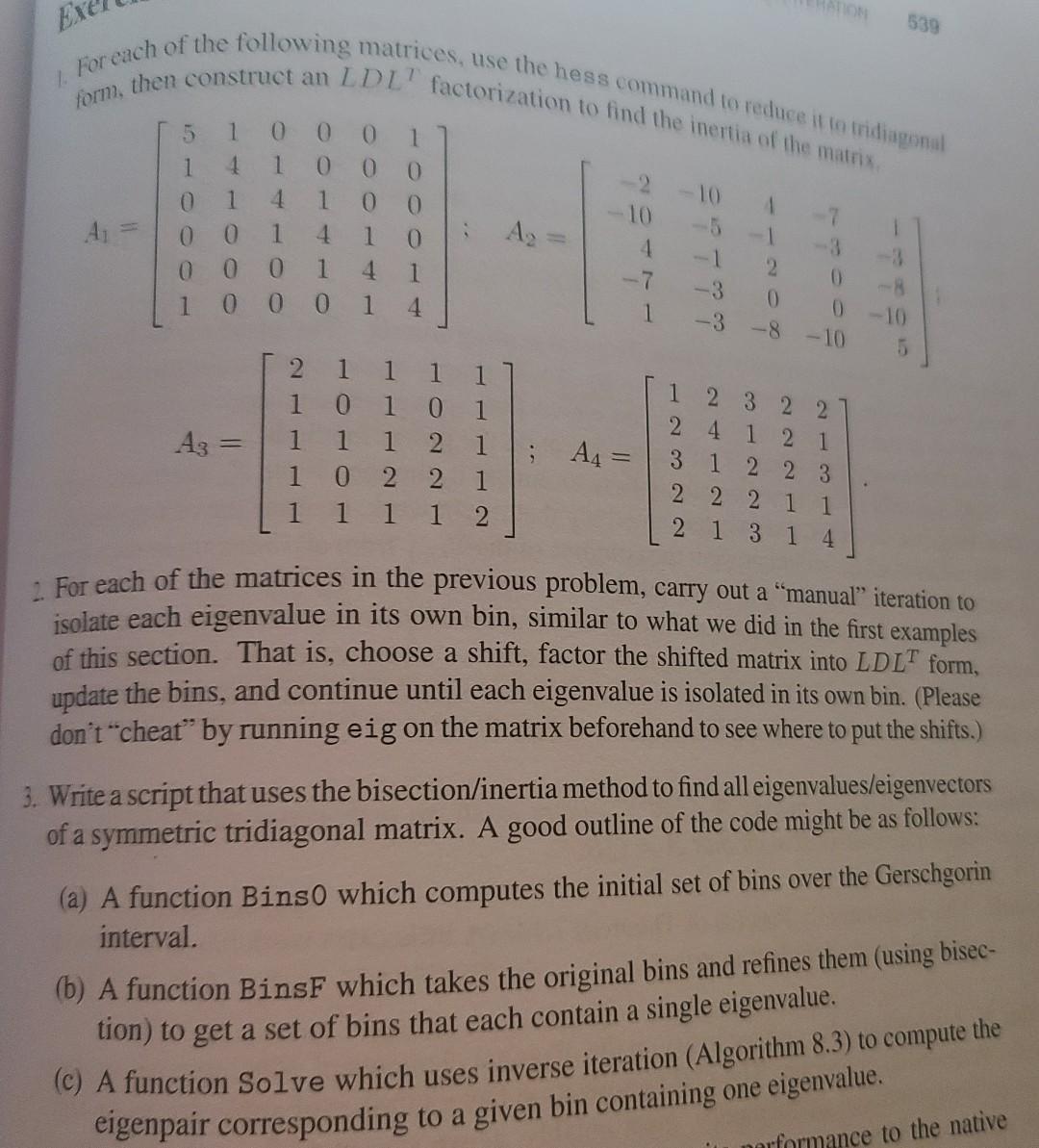 Solved For each of the following matrices, use the hess | Chegg.com