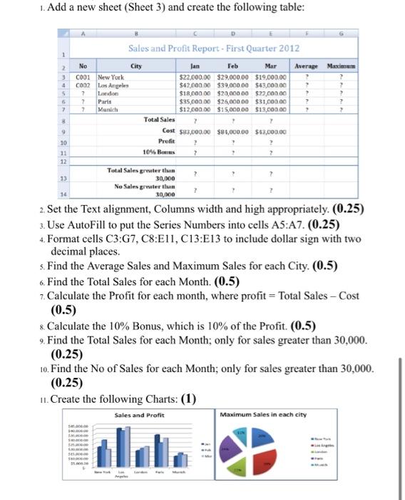 Solved 1. Add a new sheet (Sheet 2 ) and create the | Chegg.com