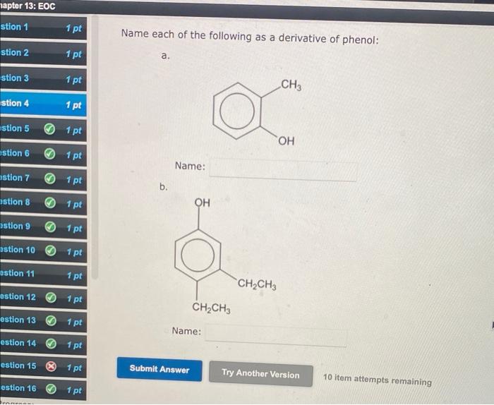 Solved Name each of the following as a derivative of phenol: | Chegg.com