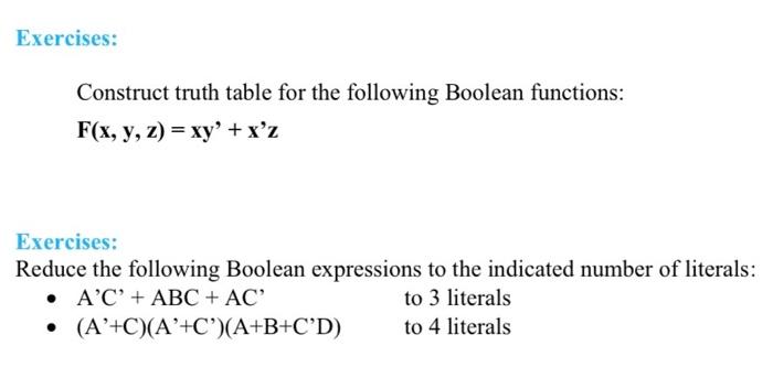 Solved Construct Truth Table For The Following Boolean
