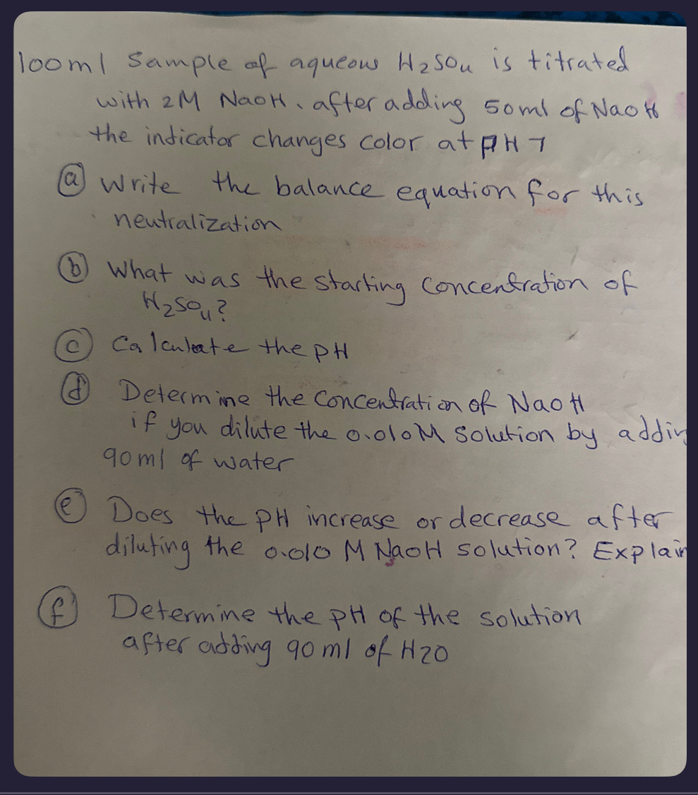 Solved 100m? ﻿Sample of aqueous H2SOu ﻿is titrated with | Chegg.com