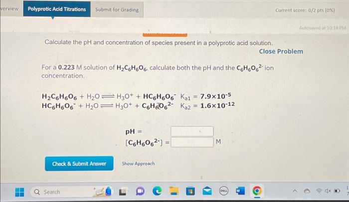 Solved Calculate the pH and concentration of species present | Chegg.com
