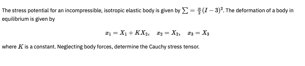 Solved The stress potential for an incompressible, isotropic | Chegg.com