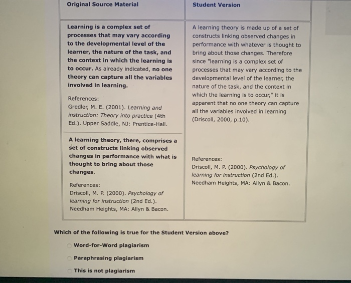 Solved Original Source Material Student Version Learning is | Chegg.com