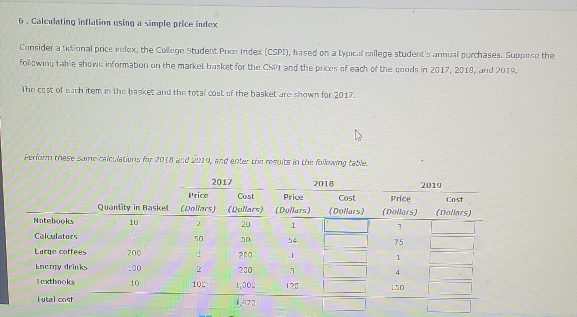 Solved 6. Calculating inflation using a simple price index | Chegg.com