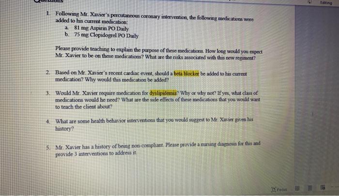 Solved CASE STUDY SCENARIO Mr, Xavier is a S∗9,240lb,108 | Chegg.com