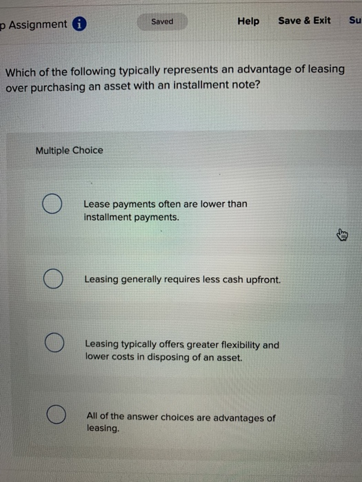 Solved p Assignment Saved Help Save & Exit Su Which of the | Chegg.com