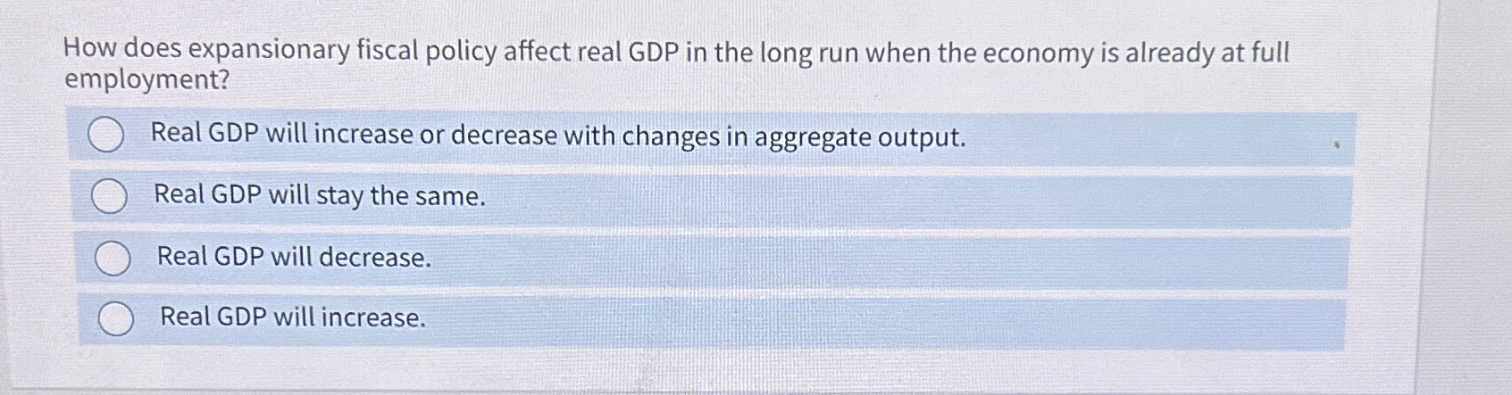 Solved How does expansionary fiscal policy affect real GDP | Chegg.com