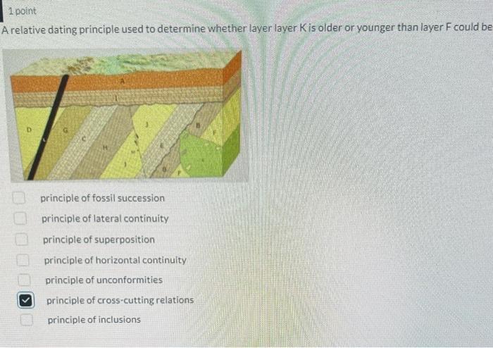Solved 1point A relative dating principle used to determine | Chegg.com