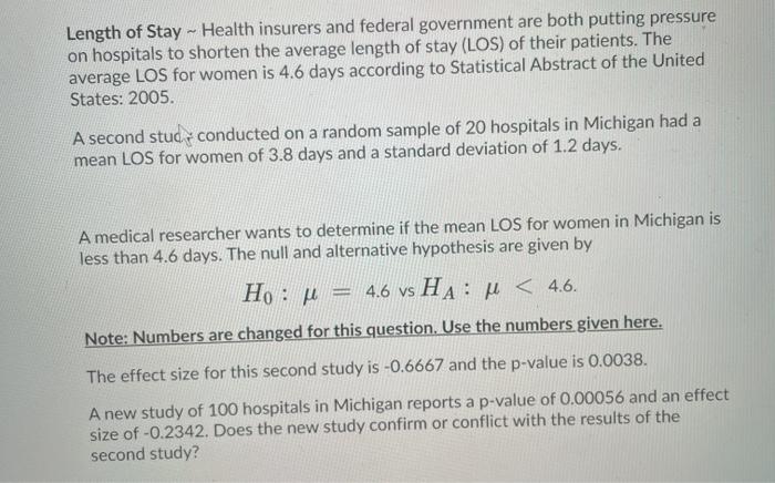 Solved Length of Stay - Health insurers and federal | Chegg.com