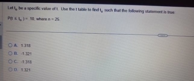 Solved Let t0 ﻿be a specific value of t. ﻿Use the t ﻿table | Chegg.com