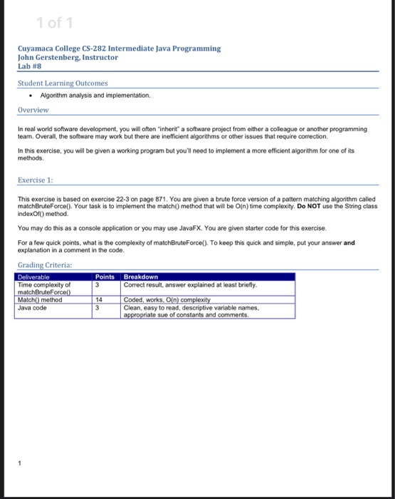 1 of 1 Cuyamaca College CS-282 Intermediate Java | Chegg.com