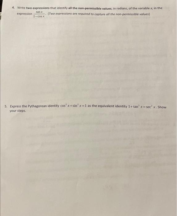 Solved 4. Write two expressions that identify all the | Chegg.com