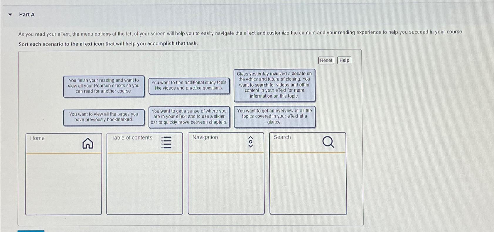 Solved Part AAs you read your eText, the menu options at the | Chegg.com
