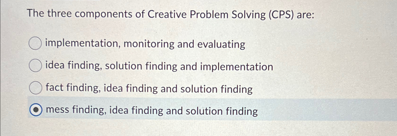 Solved The three components of Creative Problem Solving | Chegg.com