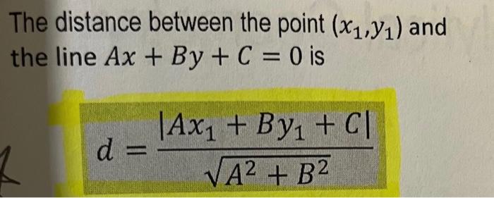 Solved The distance between the point (x1,y1) and the line | Chegg.com