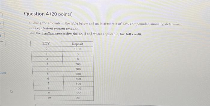 Solved 4. Using the amounts in the table below and an | Chegg.com