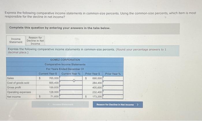 Solved Express the following comparative income statements | Chegg.com