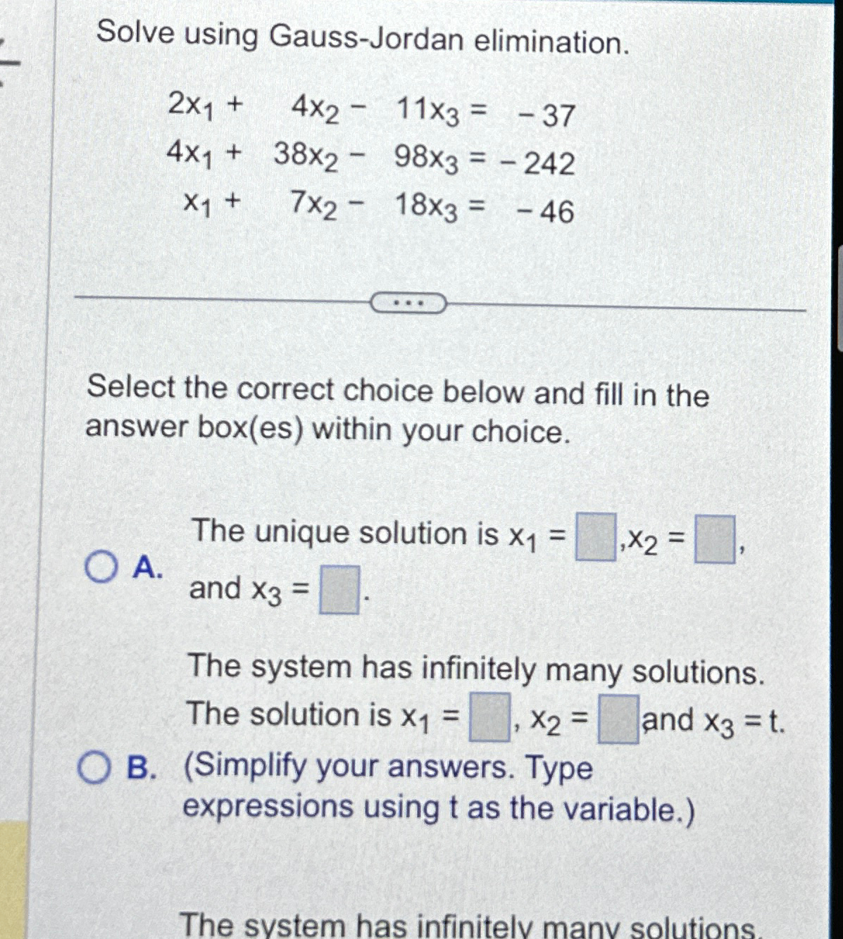 Solved Solve using Gauss-Jordan | Chegg.com