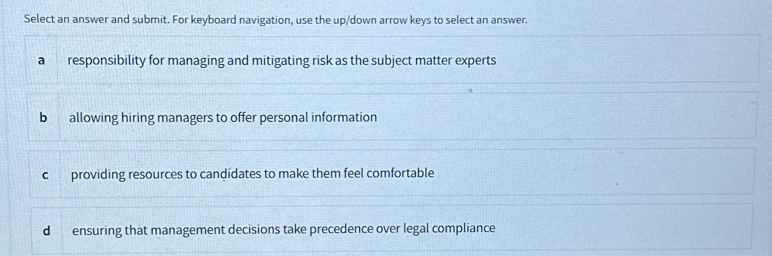Solved Select an answer and submit. For keyboard navigation, | Chegg.com