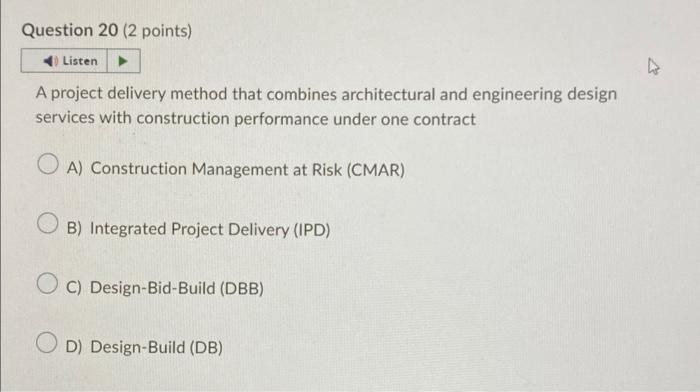 Solved A project delivery method that combines architectural | Chegg.com