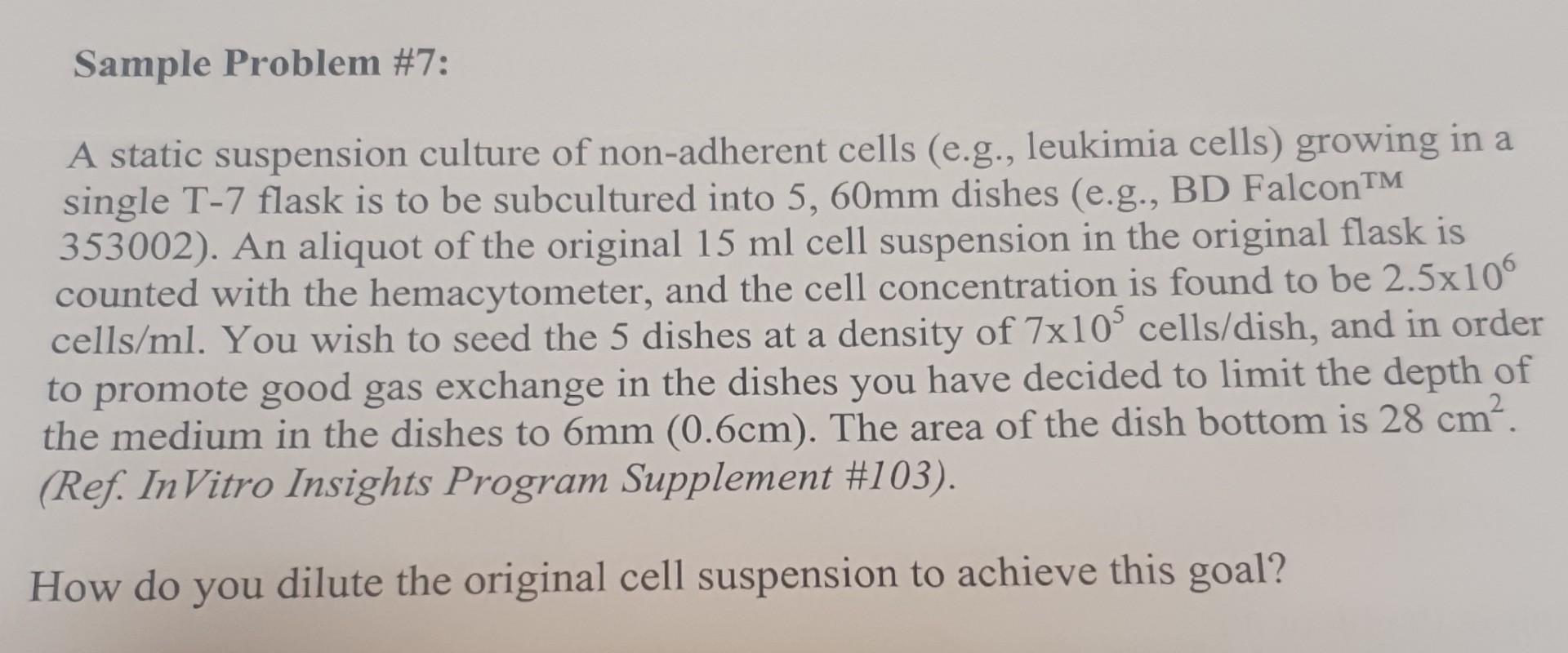 Solved Sample Problem \#7: A static suspension culture of | Chegg.com