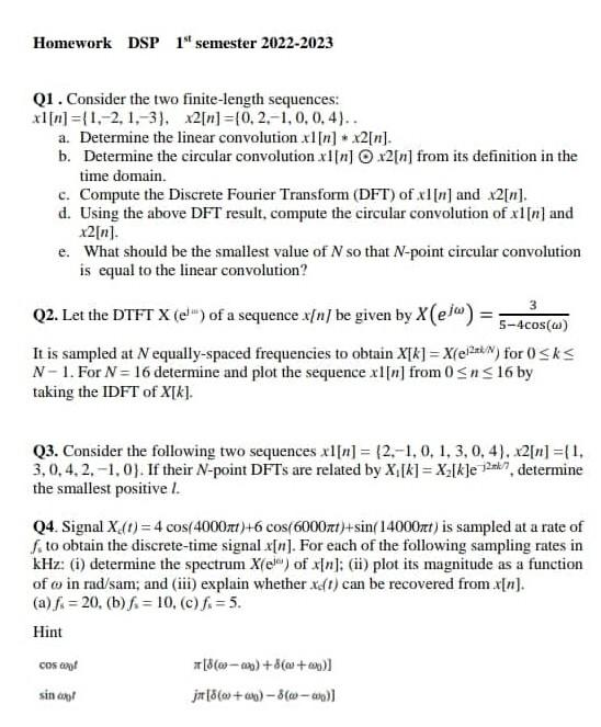 Solved Q1. Consider the two finite-length sequences: | Chegg.com