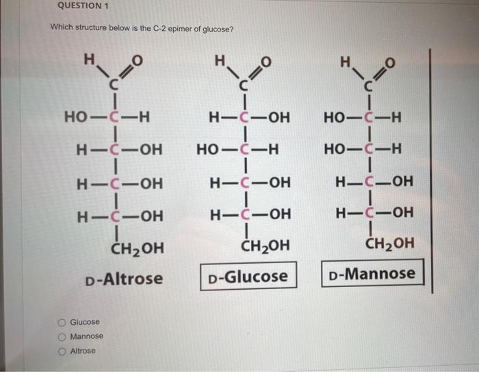 Solved Which structure below is the C-2 epimer of glucose? | Chegg.com