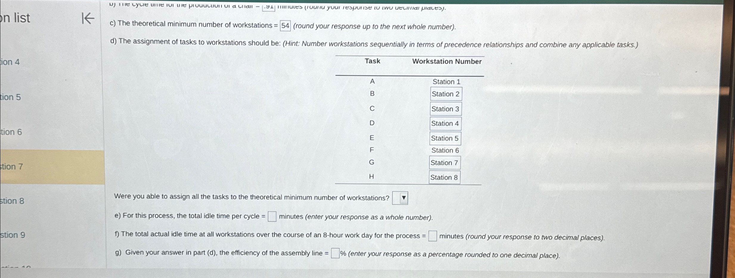 Solved c) ﻿The theoretical minimum number of workstations | Chegg.com