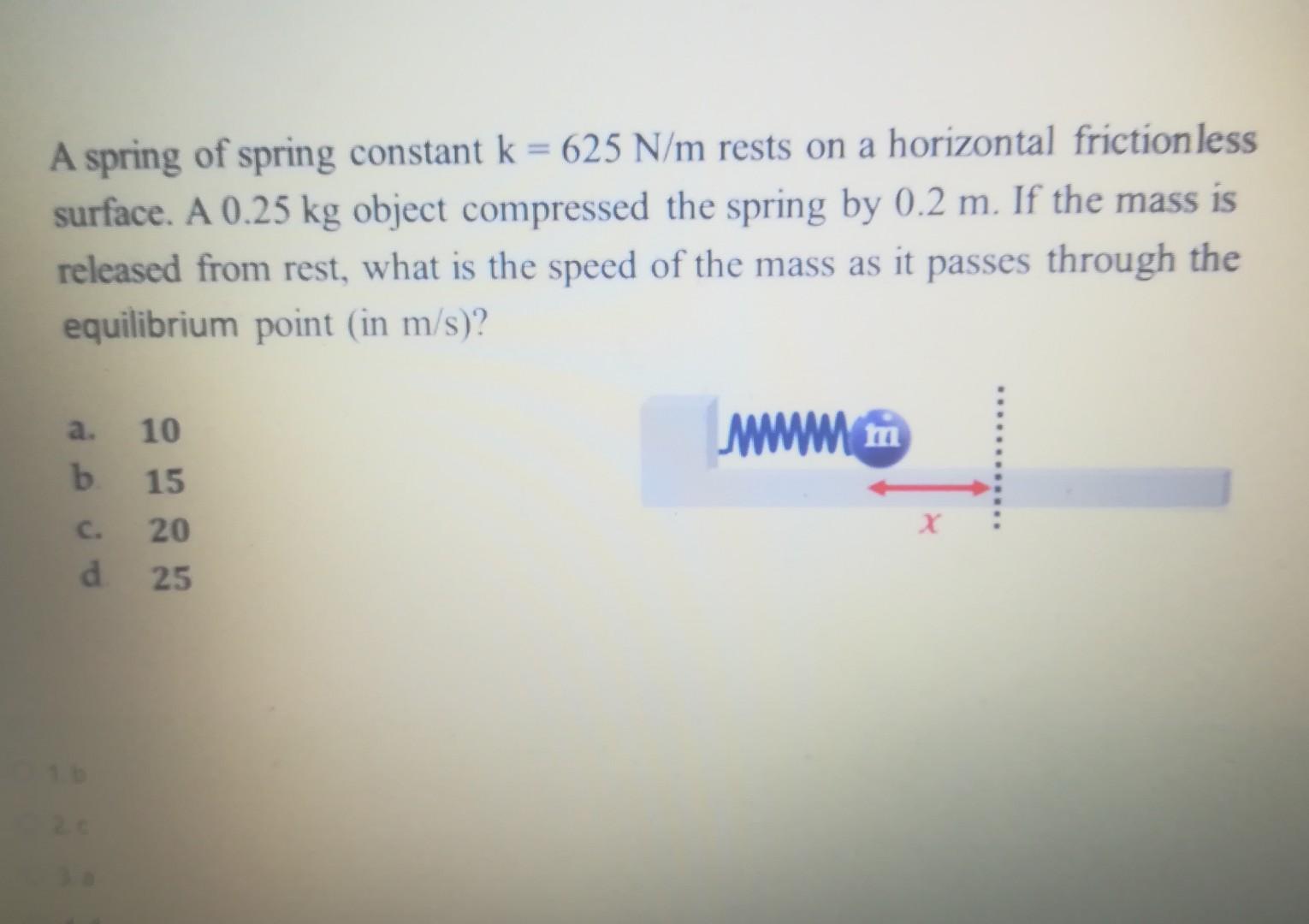 Solved A spring of spring constant k = 625 N/m rests on a | Chegg.com