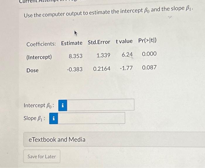 Solved Use The Computer Output To Estimate The Intercept β0 