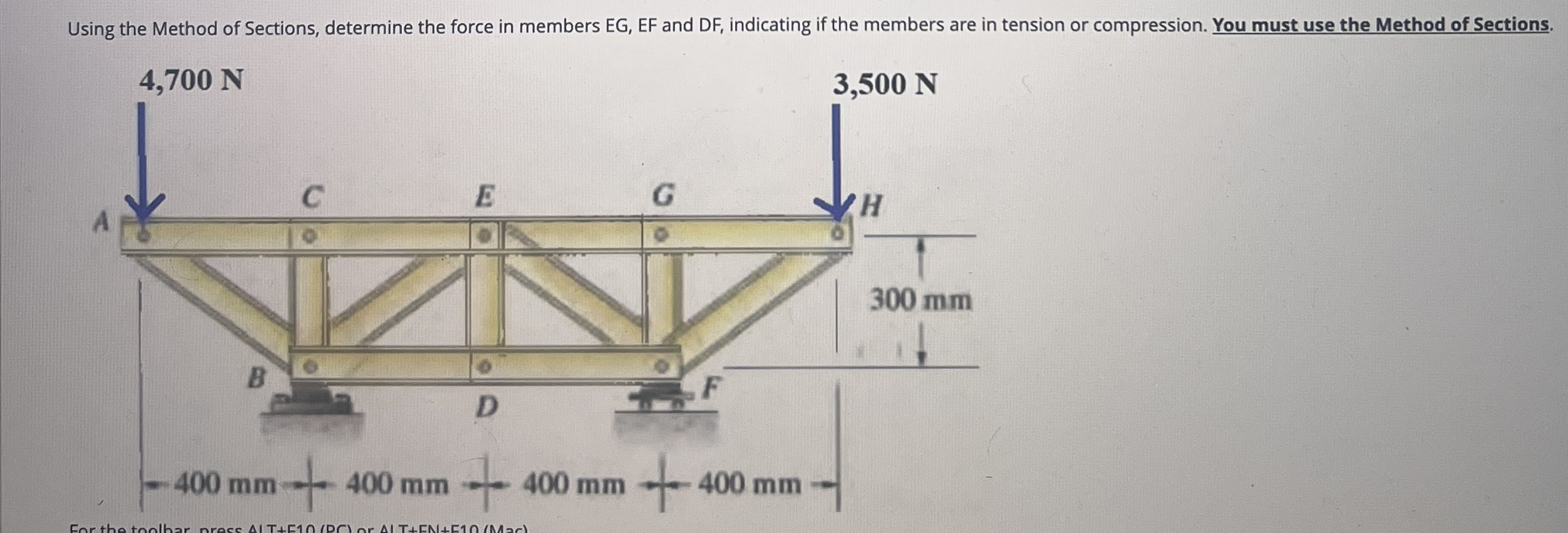 Solved Using the Method of Sections, determine the force in | Chegg.com