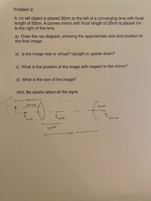 Solved Problem 2: A 1m tall object is placed 30cm to the | Chegg.com