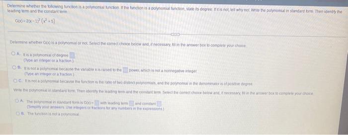 Solved leading lerm and the constant term 000=2(x−1)2(x2+5) | Chegg.com