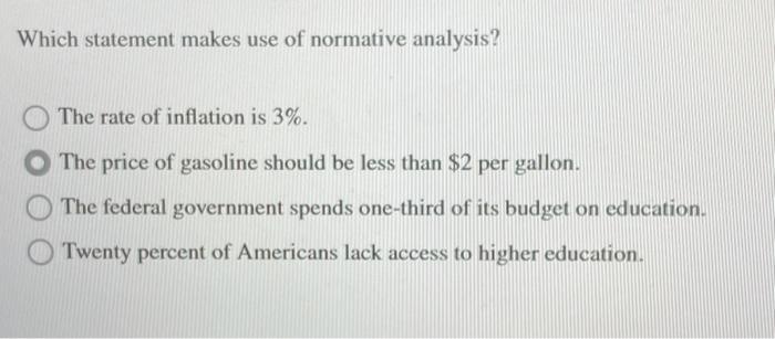 Solved Which statement makes use of normative analysis? The | Chegg.com