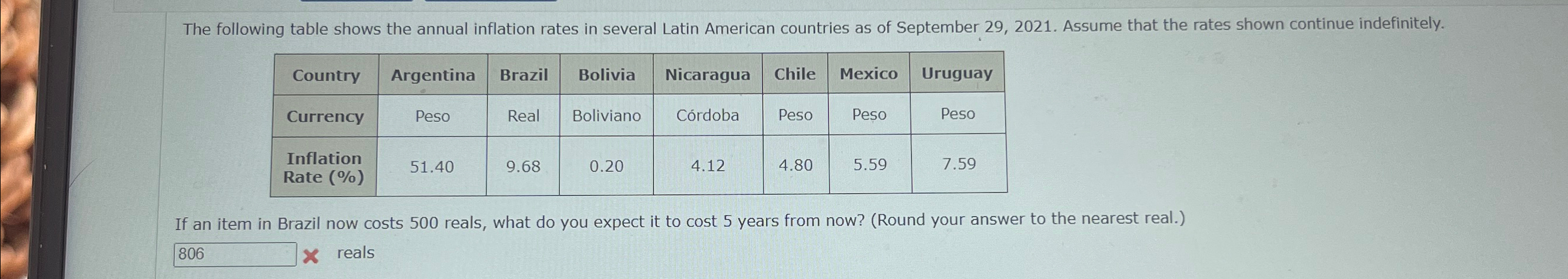 Solved The following table shows the annual inflation rates | Chegg.com