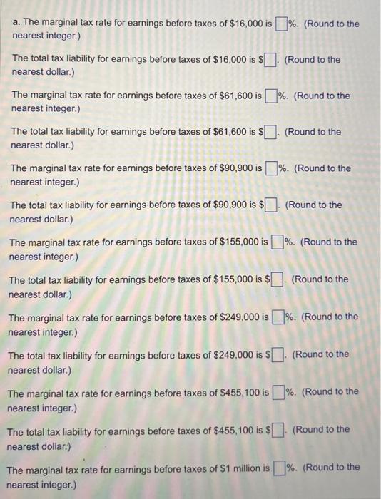 Marginal tax rates Using the tax rate schedule given | Chegg.com